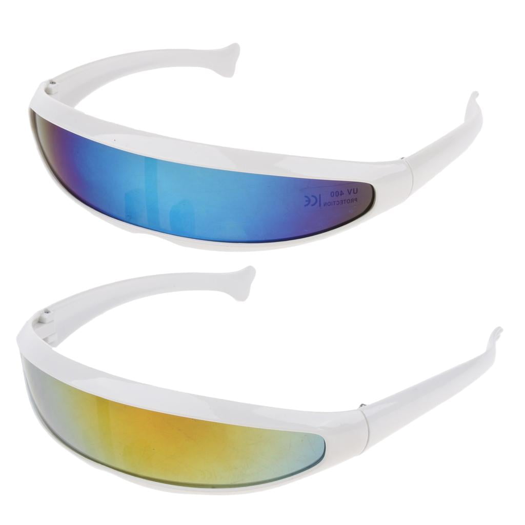 2PCS Futuristic Narrow Mirrored Visor Sunglasses Space Alien Robot ...