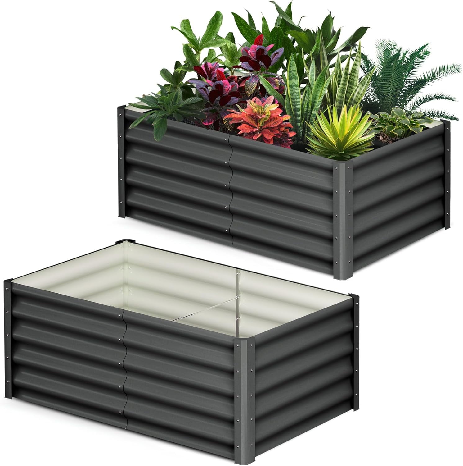 2PCS Galvanized Raised Garden Bed, 6x3x1.5ft Metal Raised Garden Beds ...