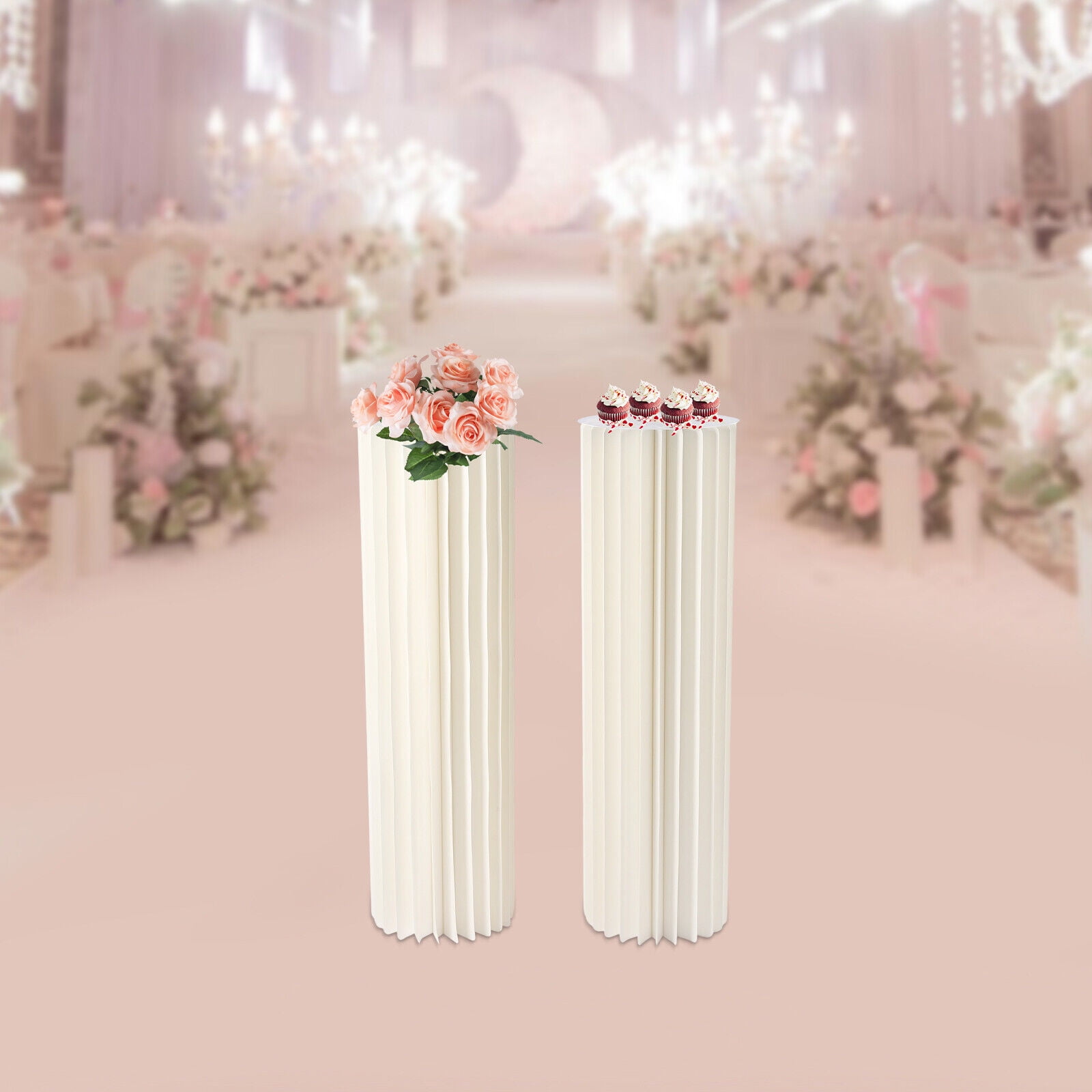 2PCS Geometric Column Vase Stand Flower Rack Cardboard Vase Wedding ...