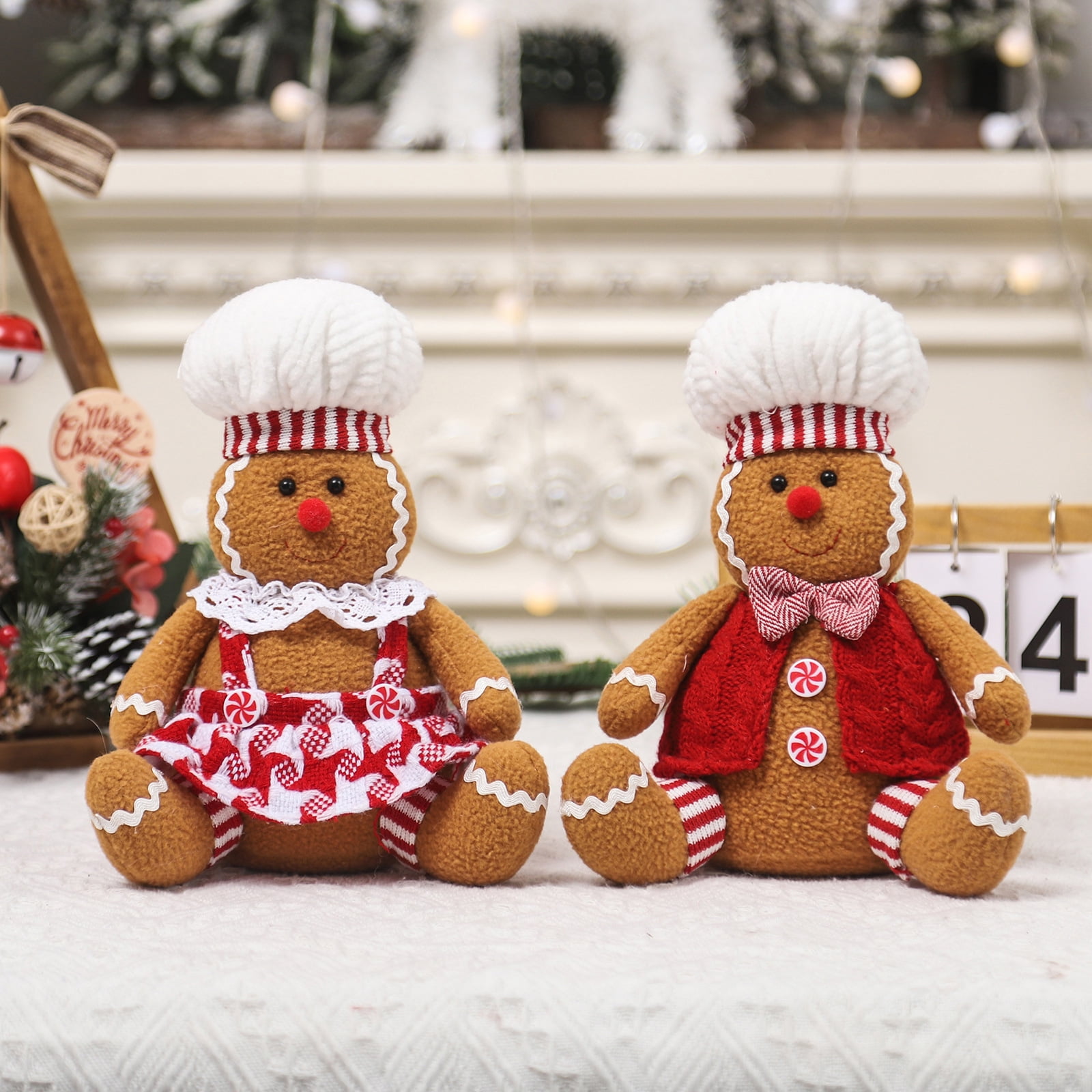 2PCS Gingerbread Man Plush Toys, Christmas Tree Topper Decorations ...