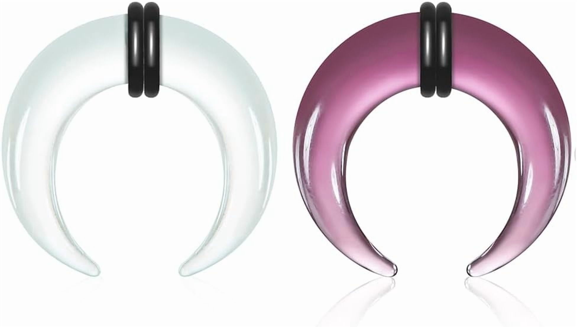 2PCS Glass Septum rings hoops,14G to 2G C Shape Pincher Tapers with O ...
