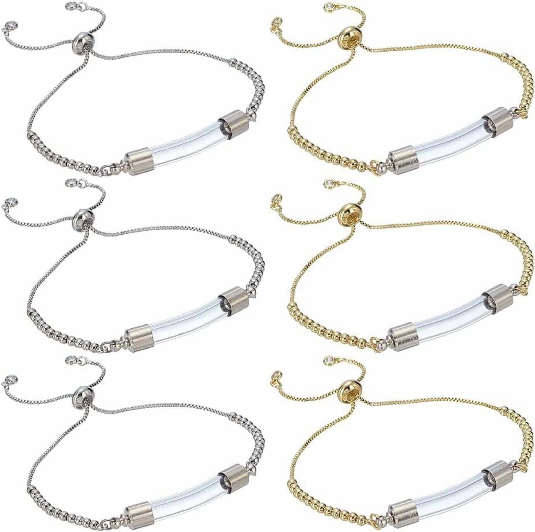 2PCS Glass Vial Pendant Bracelet 5-1/8 inch Brass Box Chain Slider ...