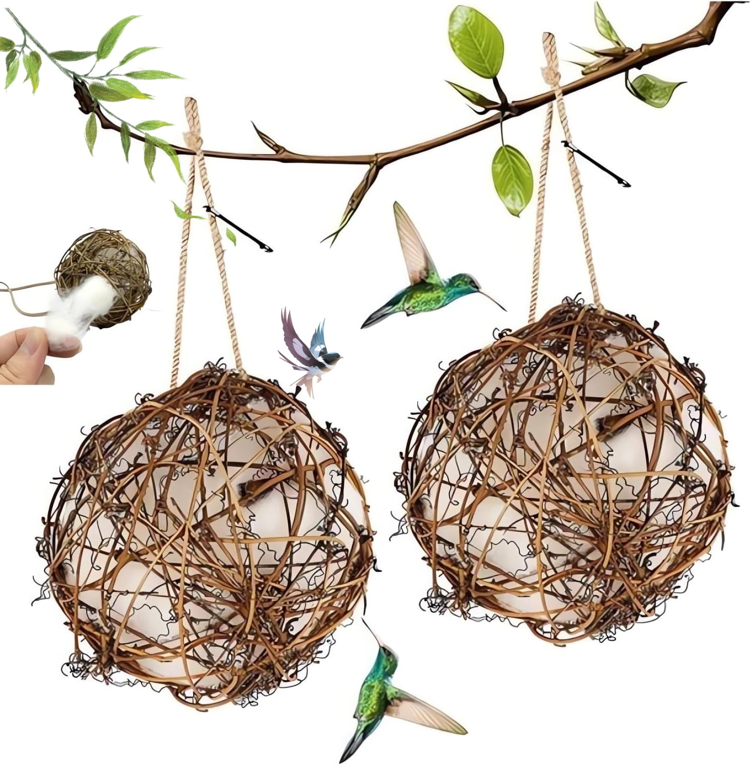 2PCS Globe Hummingbird Nesters - 2024 New Handmade Birdhouse and ...
