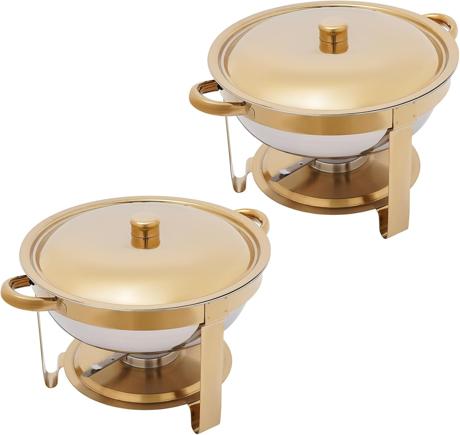 2PCS Gold Chafing Dish Set, 5QT Round Buffet Warmer with Lids & Burners ...