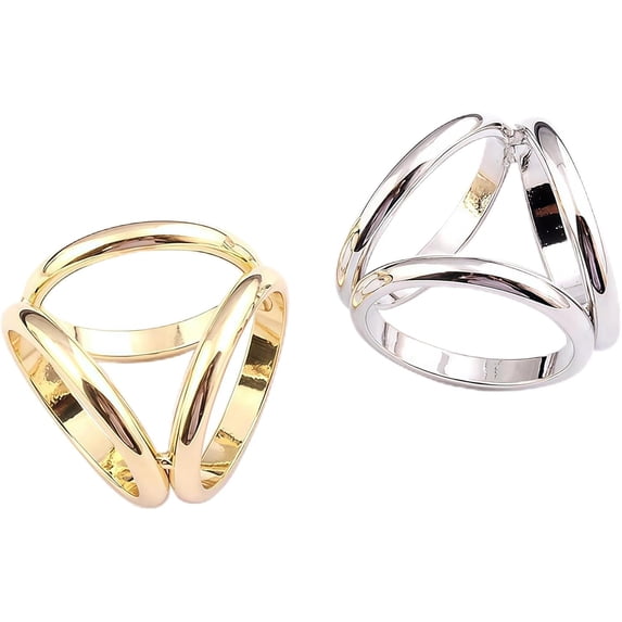 2PCS(Golden + Silver) Women Lady Girls Three Ring Fashion Scarf Ring ...