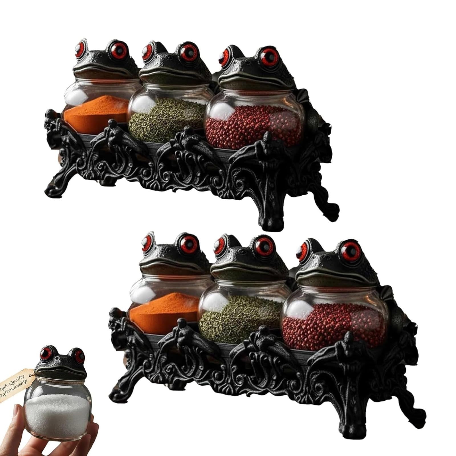 2PCS Gothic Witch Frog Apothecary Spice Jar Set - Iron Base Glass ...