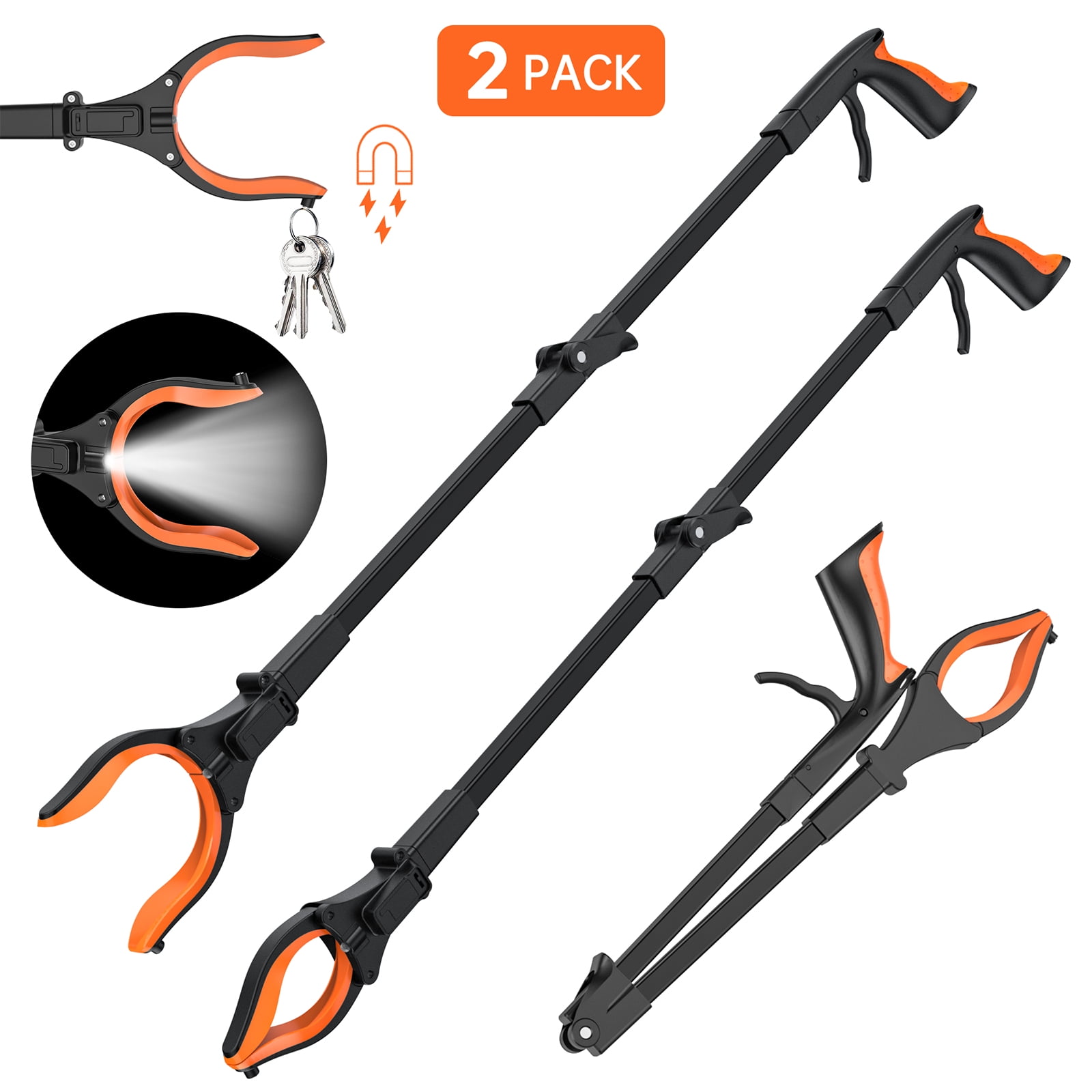 "2PCS 32"" Folding Grabber Tool with Light, Anti-Slip Jaw, Lightweight ...