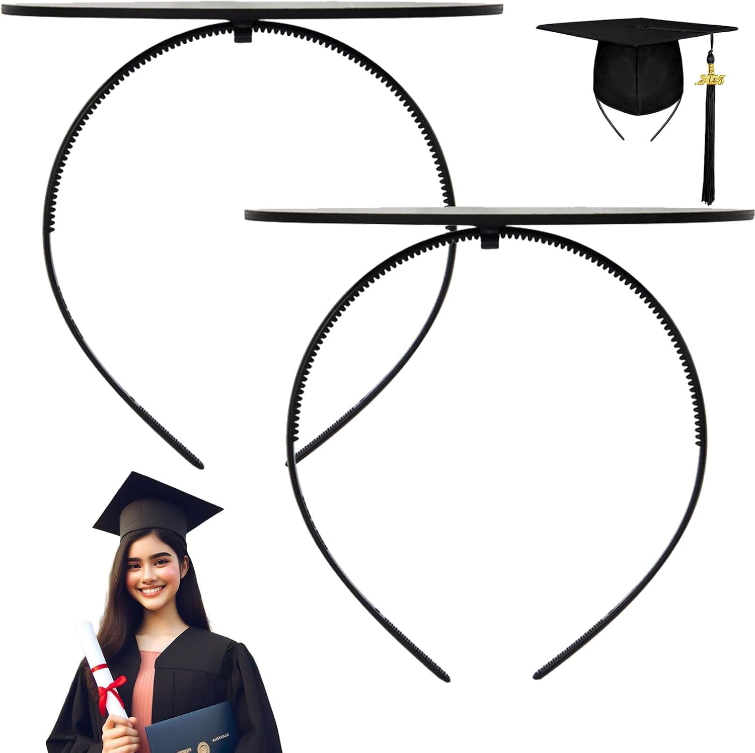 2PCS Graduation Cap Headband Insert - Secures Cap and Keeps Hairstyle ...