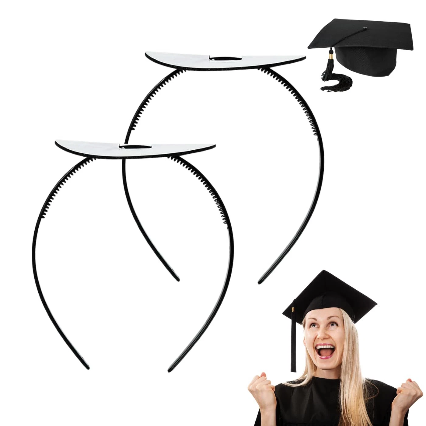 2PCS Graduation Cap Headband, Secures Grad Cap Firm Anti-Fall Hairband ...