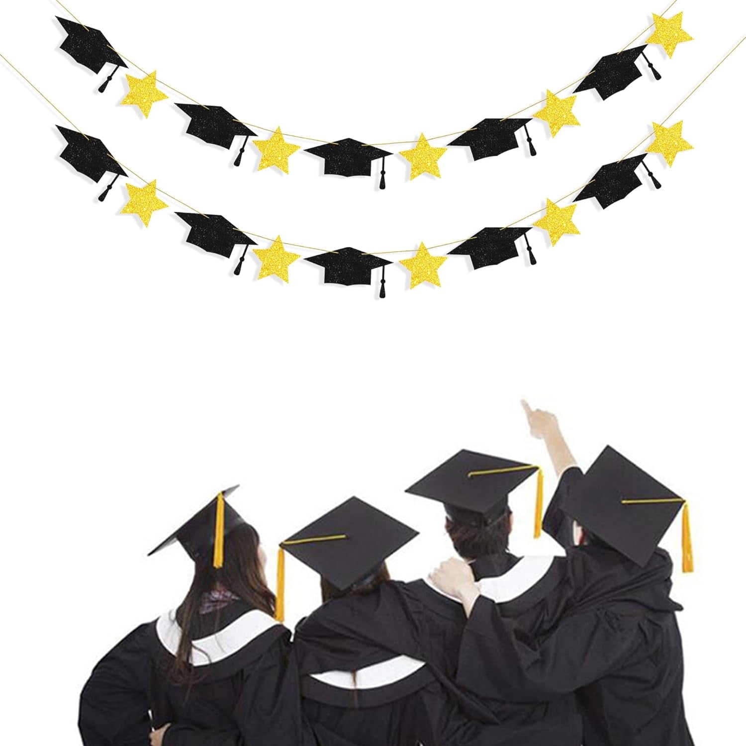 2PCS Graduation Cap Star Banner Graduation Cap Garland Banner ...