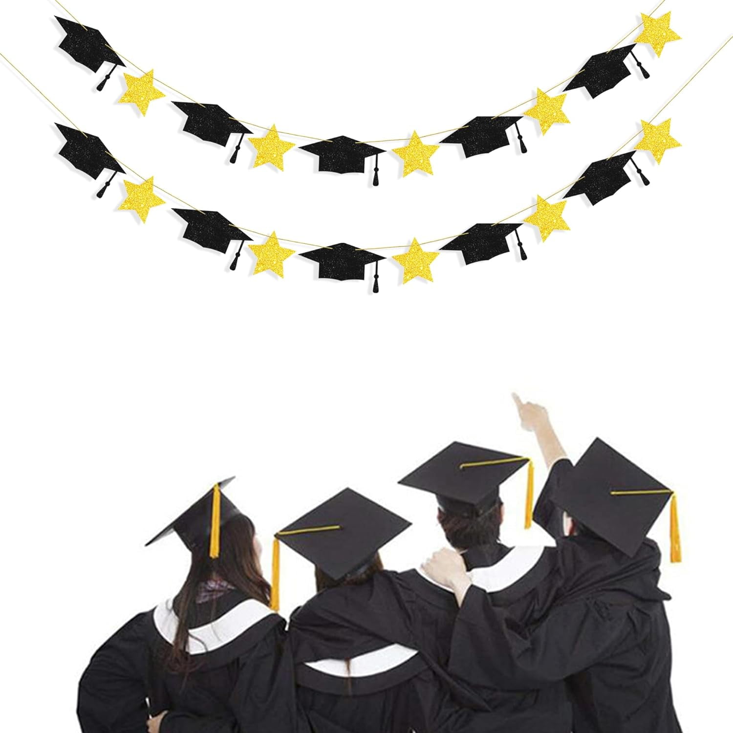 2PCS Graduation Cap Star Banner Graduation Cap Garland Banner ...