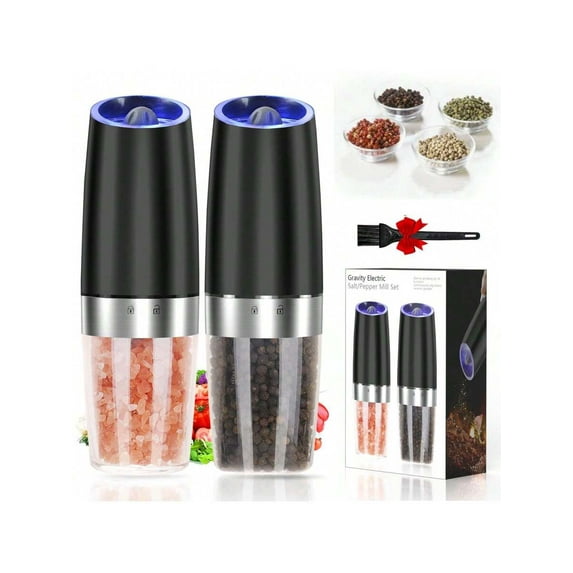 2PCS Gravity Electric Salt & Pepper Grinders - LED One-Hand Adjustable ...