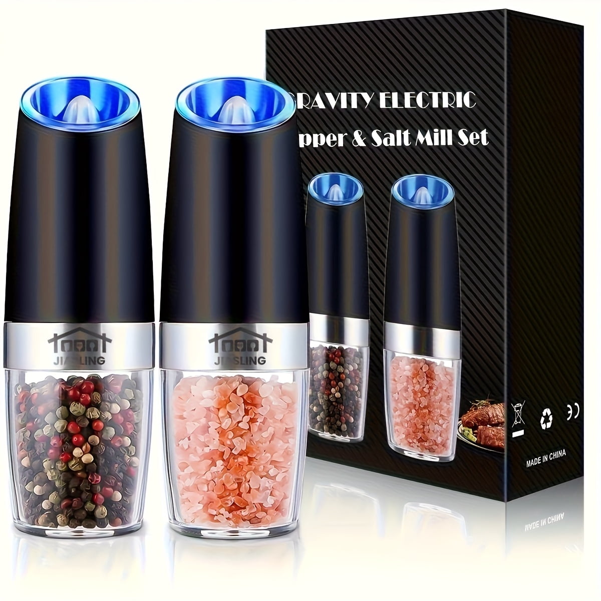 2PCS Gravity-powered Electric Salt and Pepper Grinder Battery-powered ...