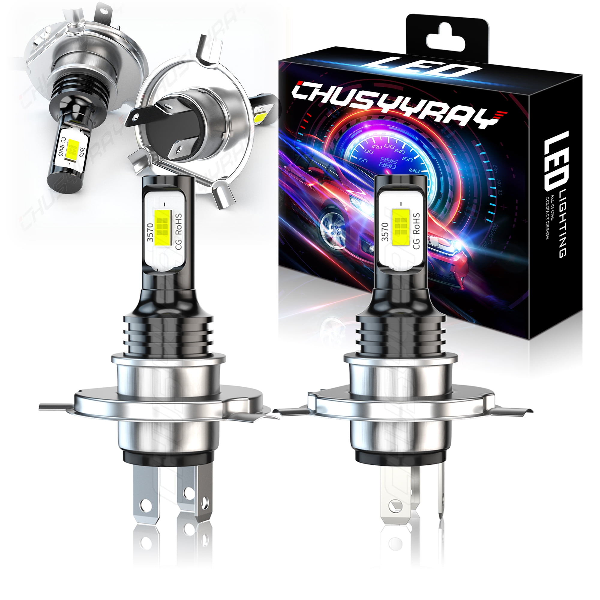 2PCS H4 9003 LED Headlight Bulbs Kit Super White 12000LM Kit High Low ...