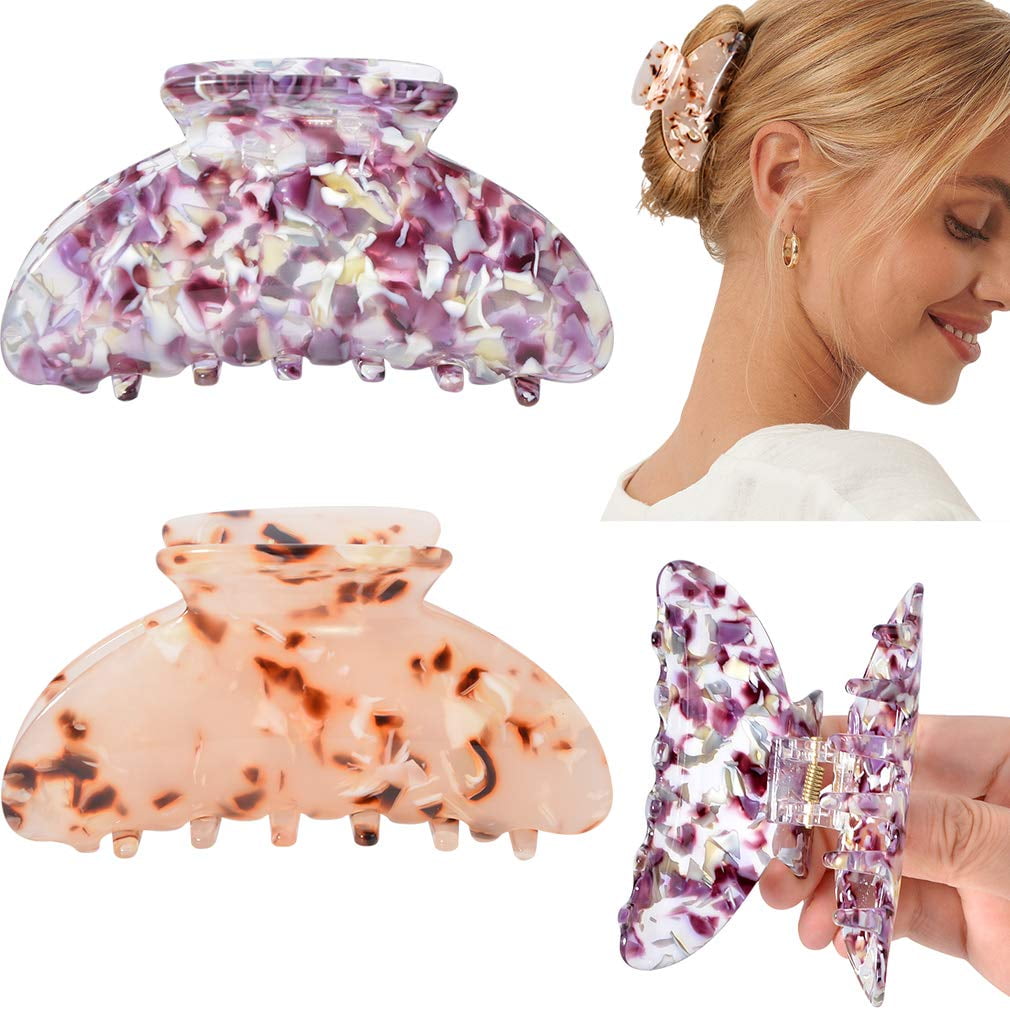 2PCS Hair Claw Banana Clips tortoise Barrettes Celluloid French Design ...