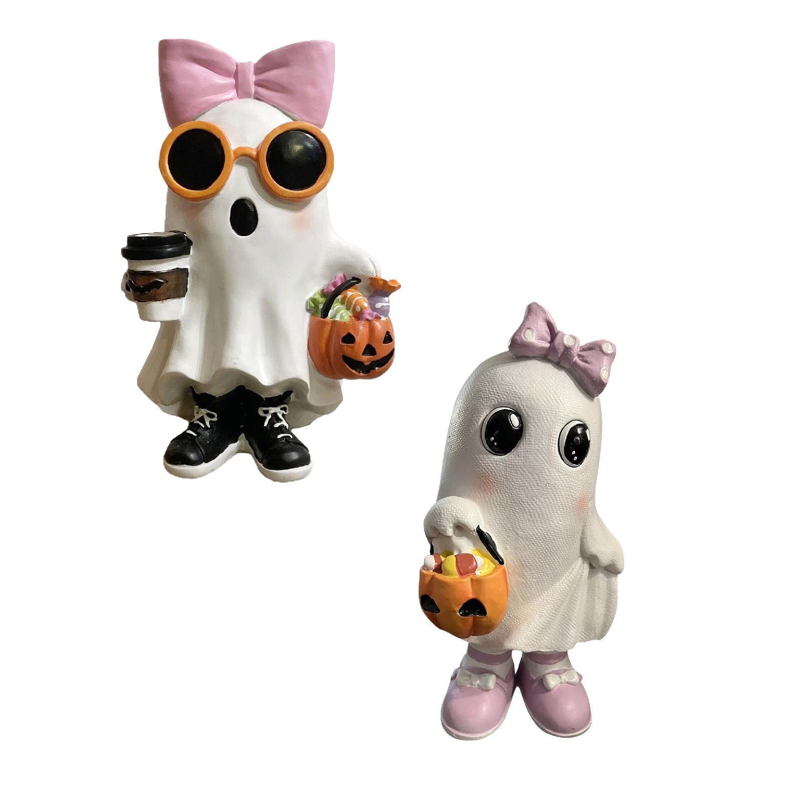 2PCS Halloween Decor-Cute Ghost Desktop Ornament,Mini Resin Figurine ...