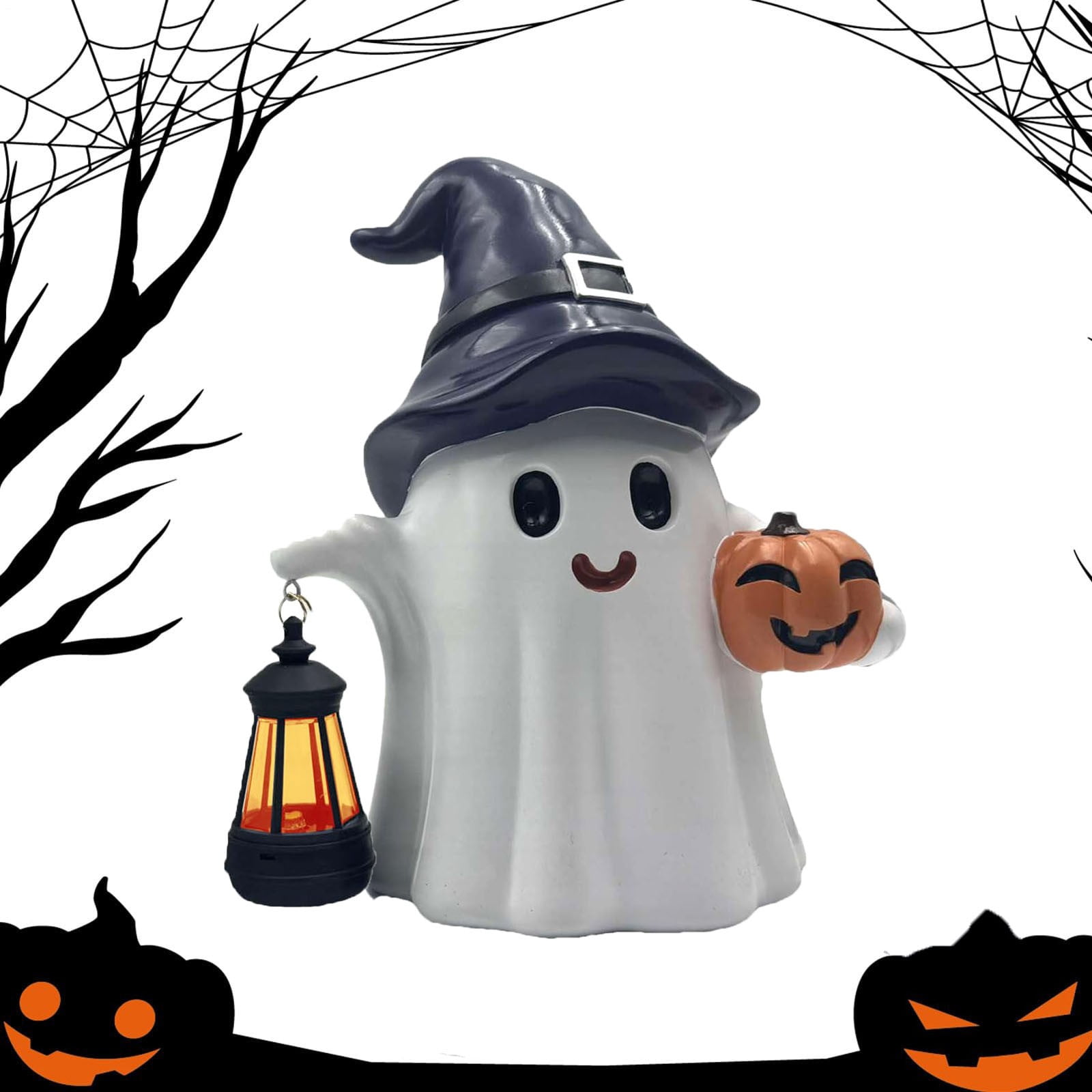 2PCS Halloween Decorations Cute Ghost Figurines with Solar Lantern ...