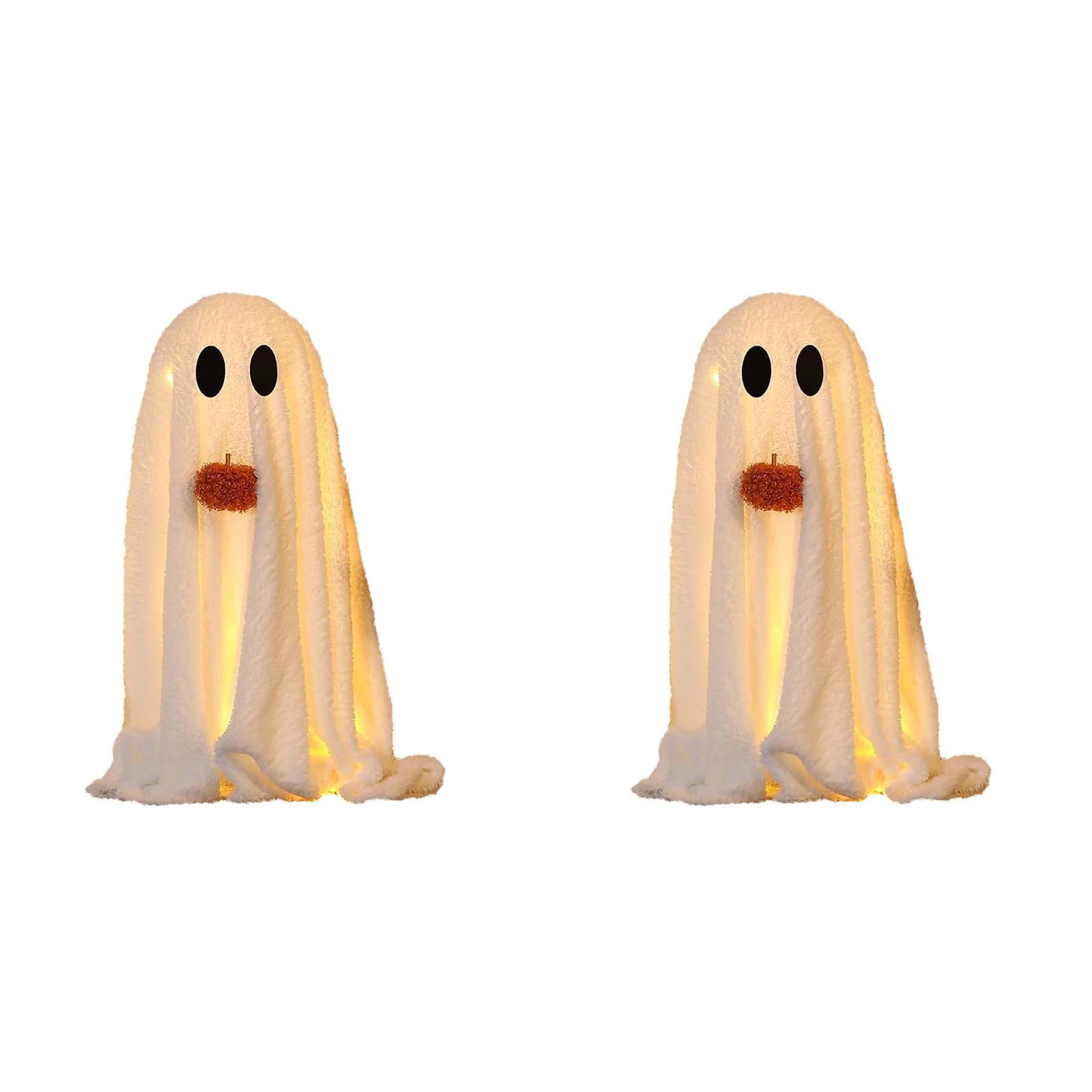 2PCS Halloween Decorations, Light-Up Sherpa Spooky Ghosts with Pumpkin ...
