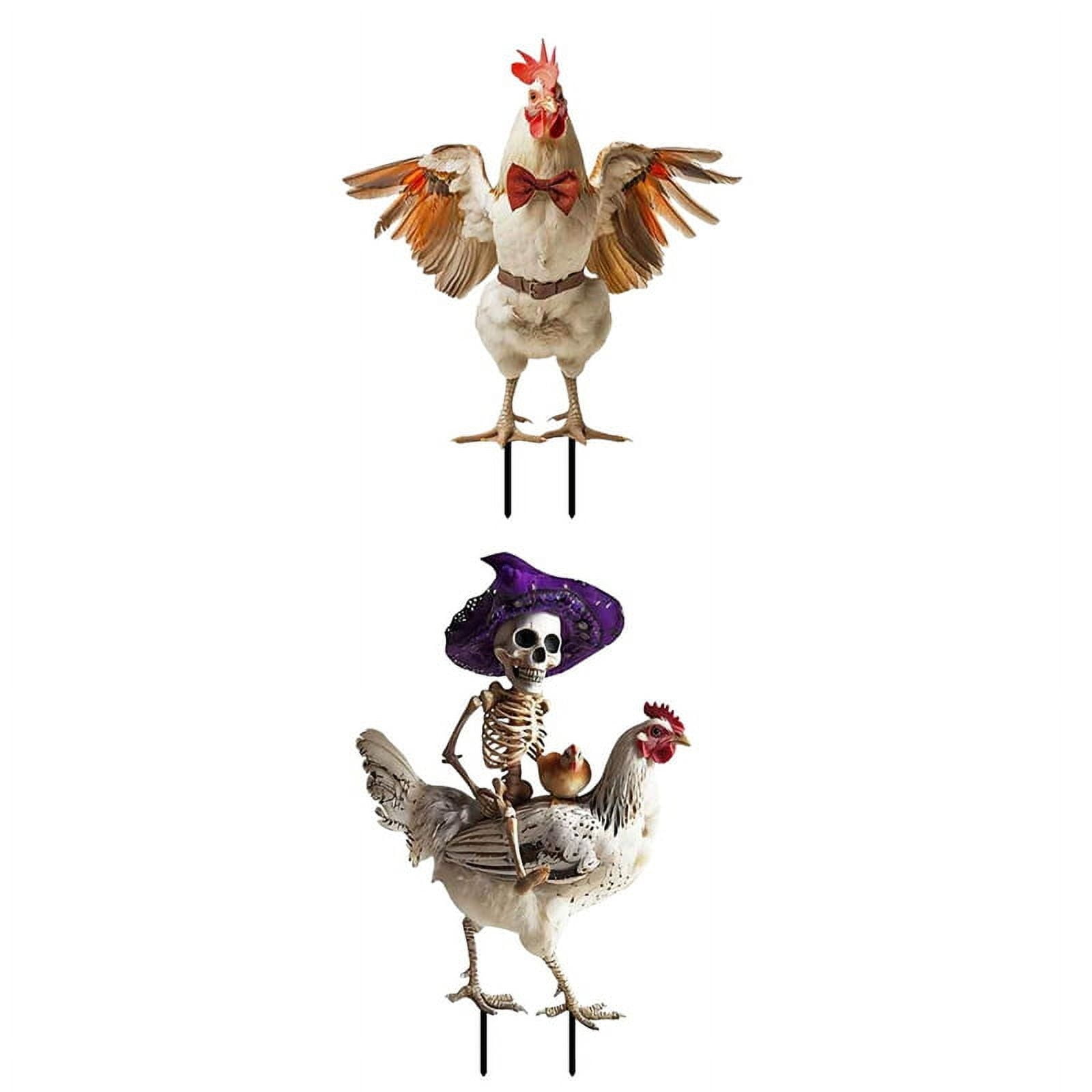 2PCS Halloween Metal Yard Decoration Skeleton Riding Rooster Metal Yard ...