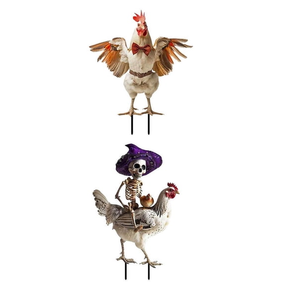 2PCS Halloween Metal Yard Decoration Skeleton Riding Rooster Metal Yard ...