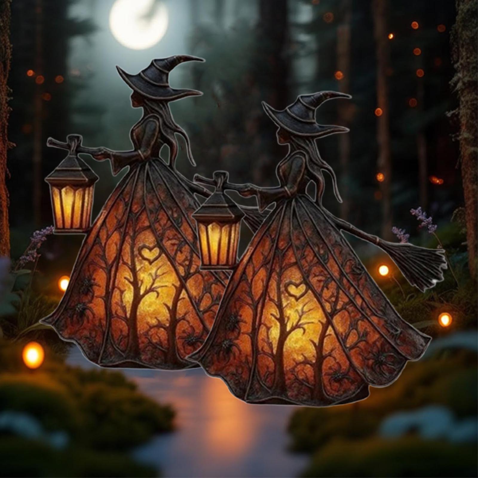 2PCS Halloween Witch Lamp, Light Up Witch Figurine, Spooky Table Night ...