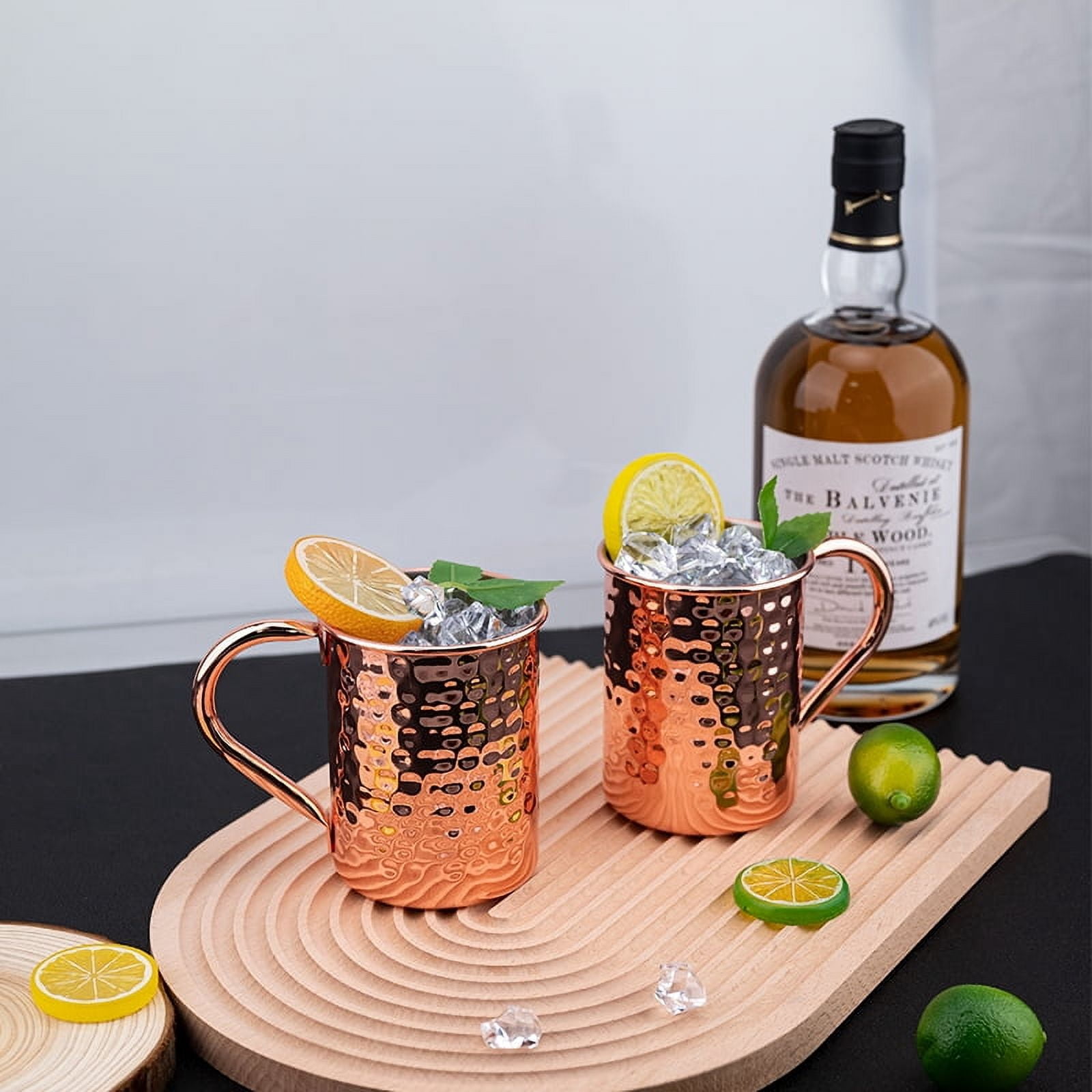 2PCS Hammered Copper Moscow Mule Mugs – 400ml Stainless Steel Cocktail ...