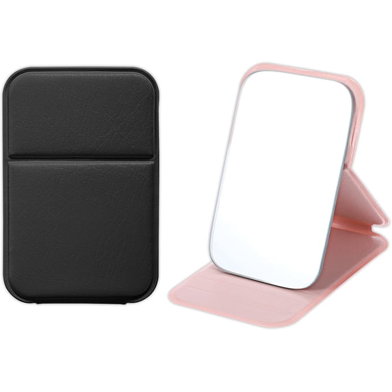 2PCS Hand Mirrors Mini Folding Mirror Travel Makeup Adjustable PU ...