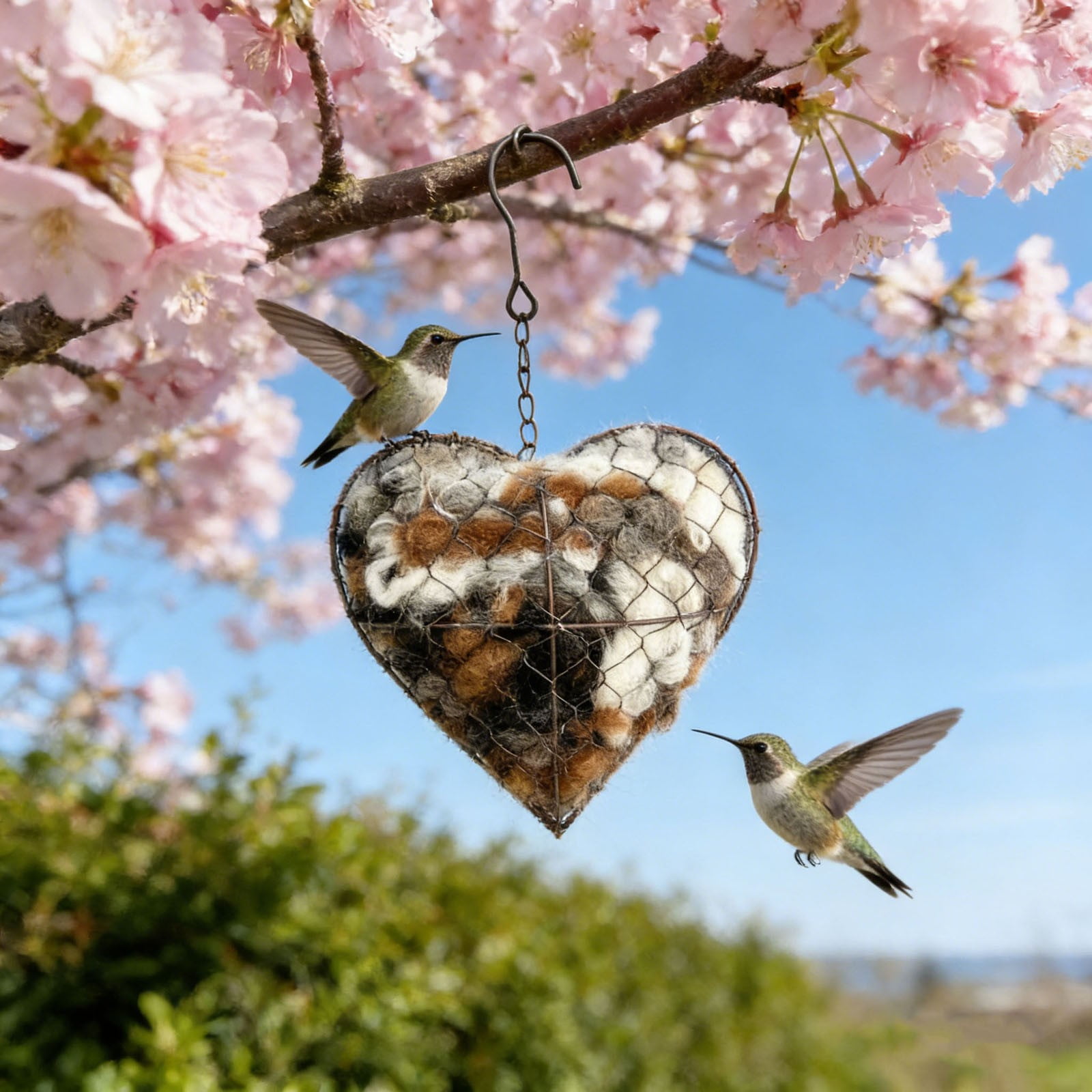 2PCS Handmade Fiber Bird Nesting Heart, Refillable Birds Haven 1 Heart ...