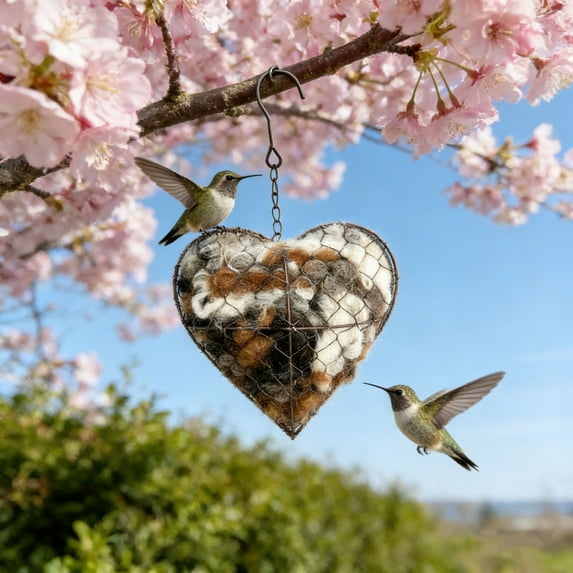 2PCS Handmade Fiber Bird Nesting Heart, Refillable Birds Haven 1 Heart ...