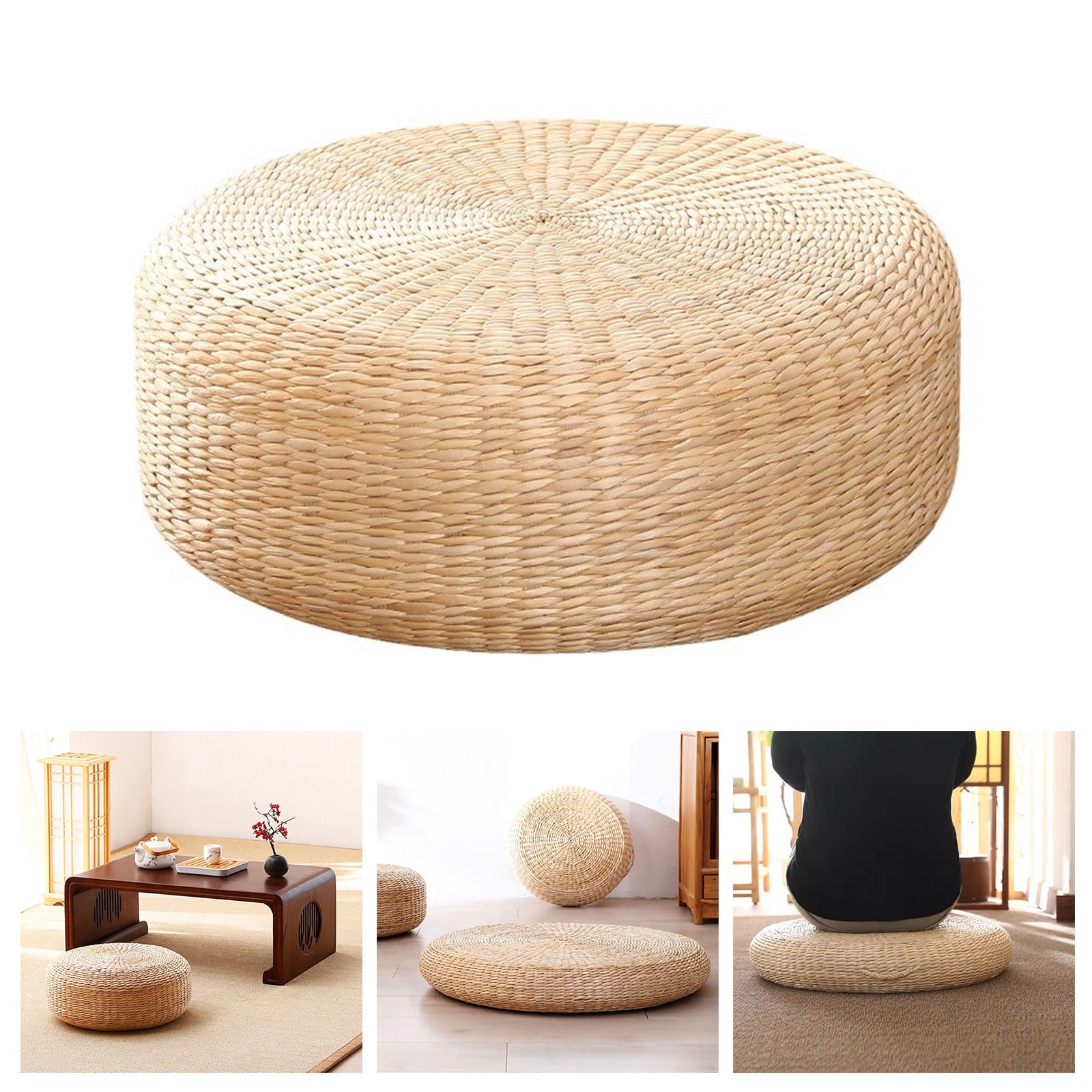 2PCS Handmade Natural Straw Woven Floor Cushion Round Tatami Meditation ...