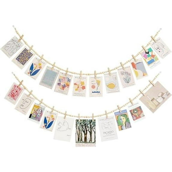 2PCS Hanging Photo Display with Clips, Photo String with 12 Clips, Boho ...