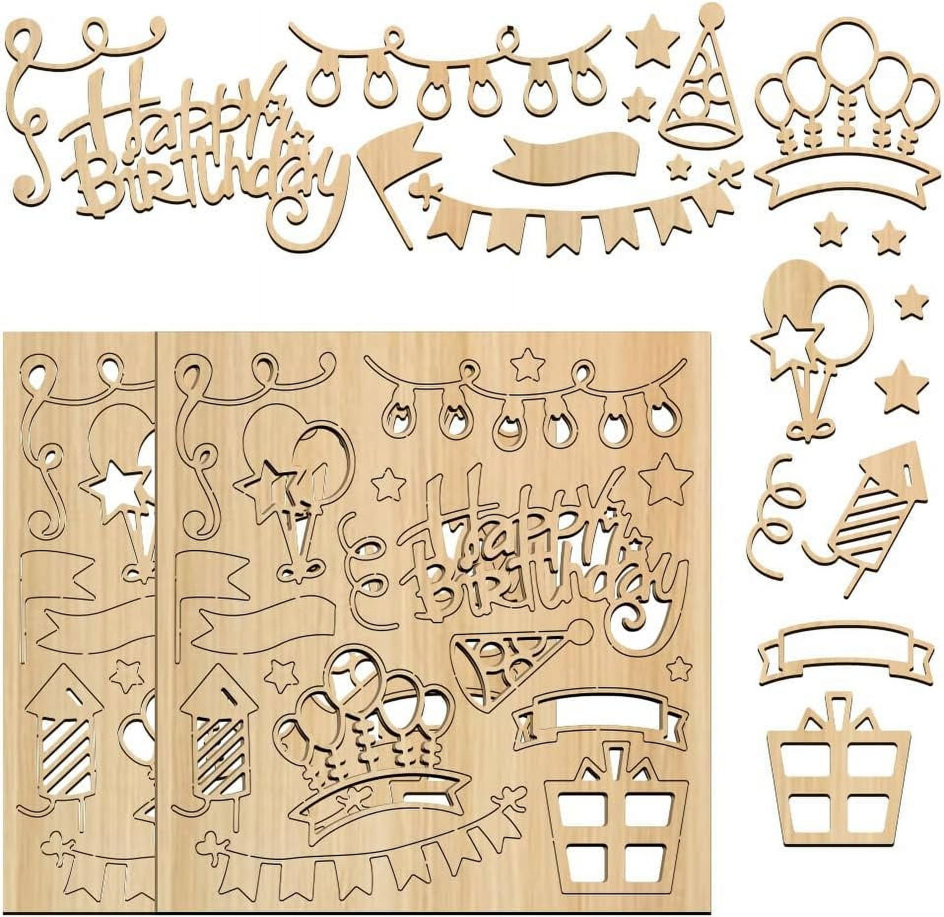 2PCS Happy Birthday Laser Cut Chipboard Embellishments, 5.7x6 Inch ...