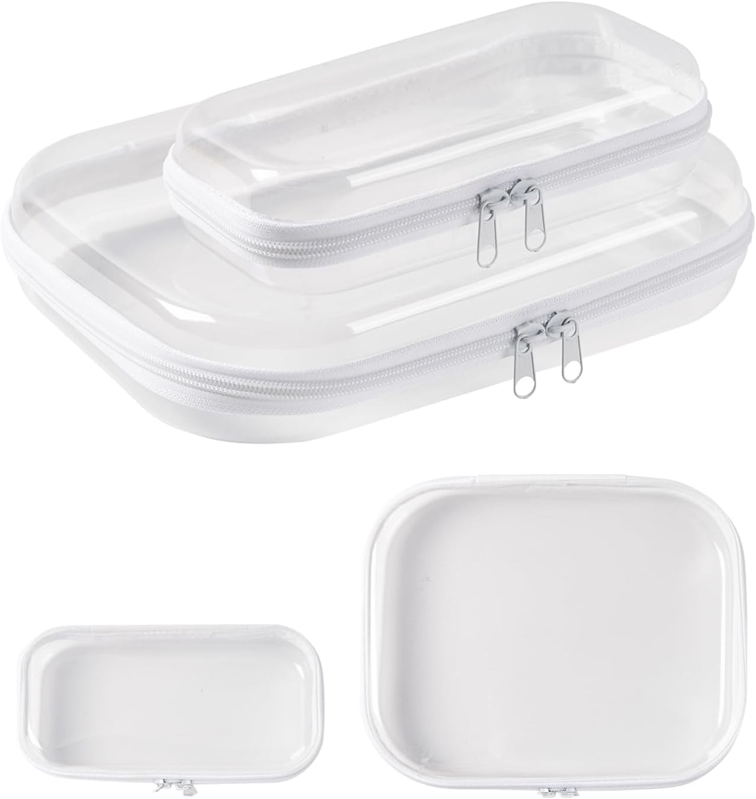 2PCS Hard Zipper Case,Clear Plastic Storage Box,Clear Hard Shell Zipper ...