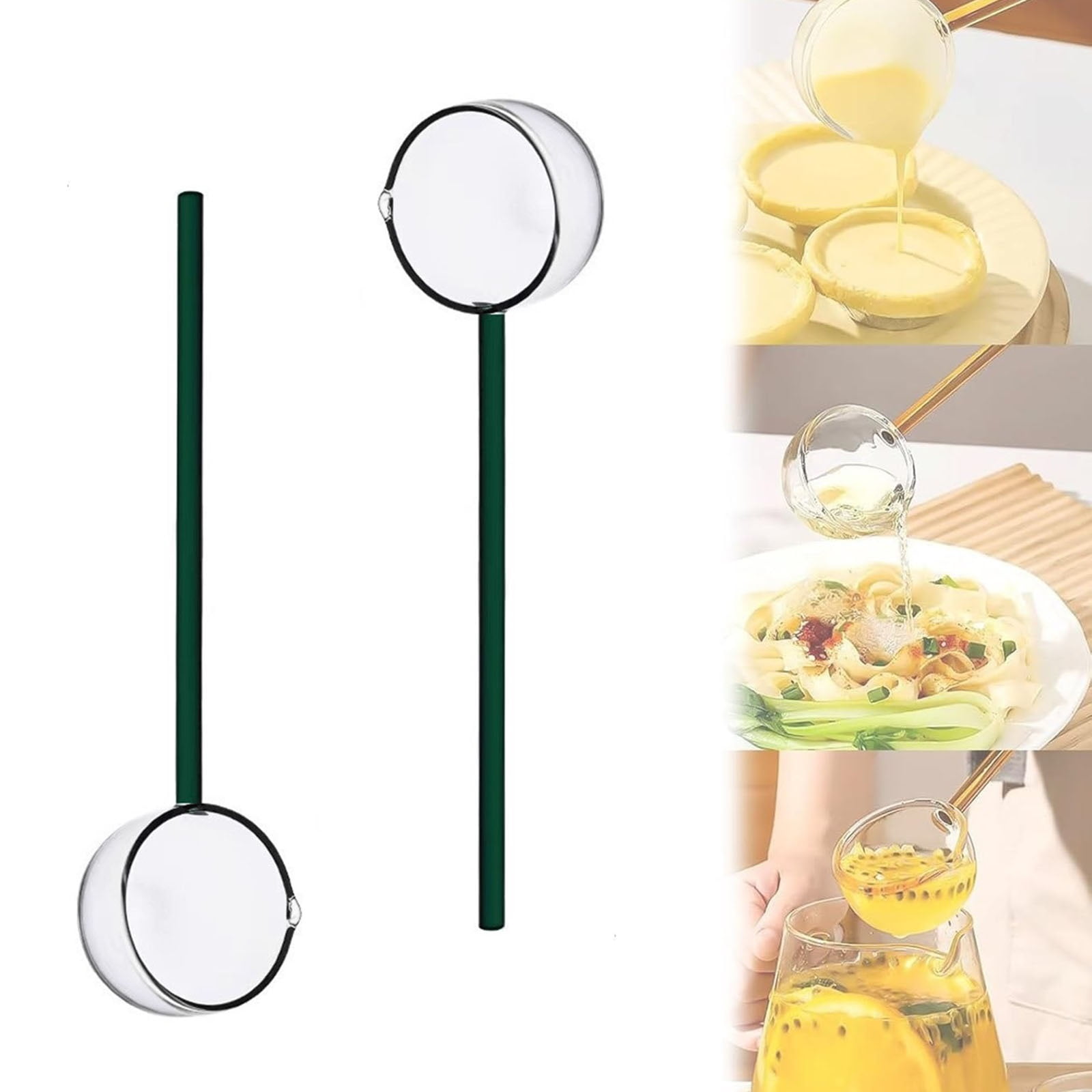 2PCS Heat Resistant Clear Round Long Handle Glass Ladle for Bars ...