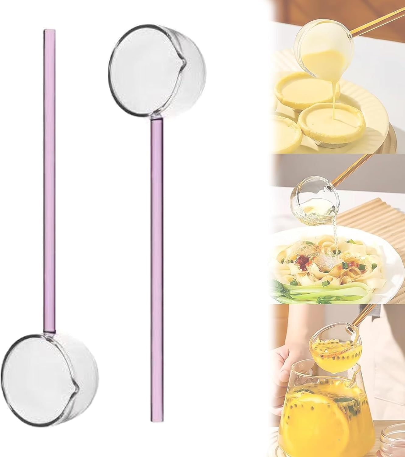 2PCS Heat Resistant Glass Ladle,Clear Round Long Handle Soup Ladle for ...