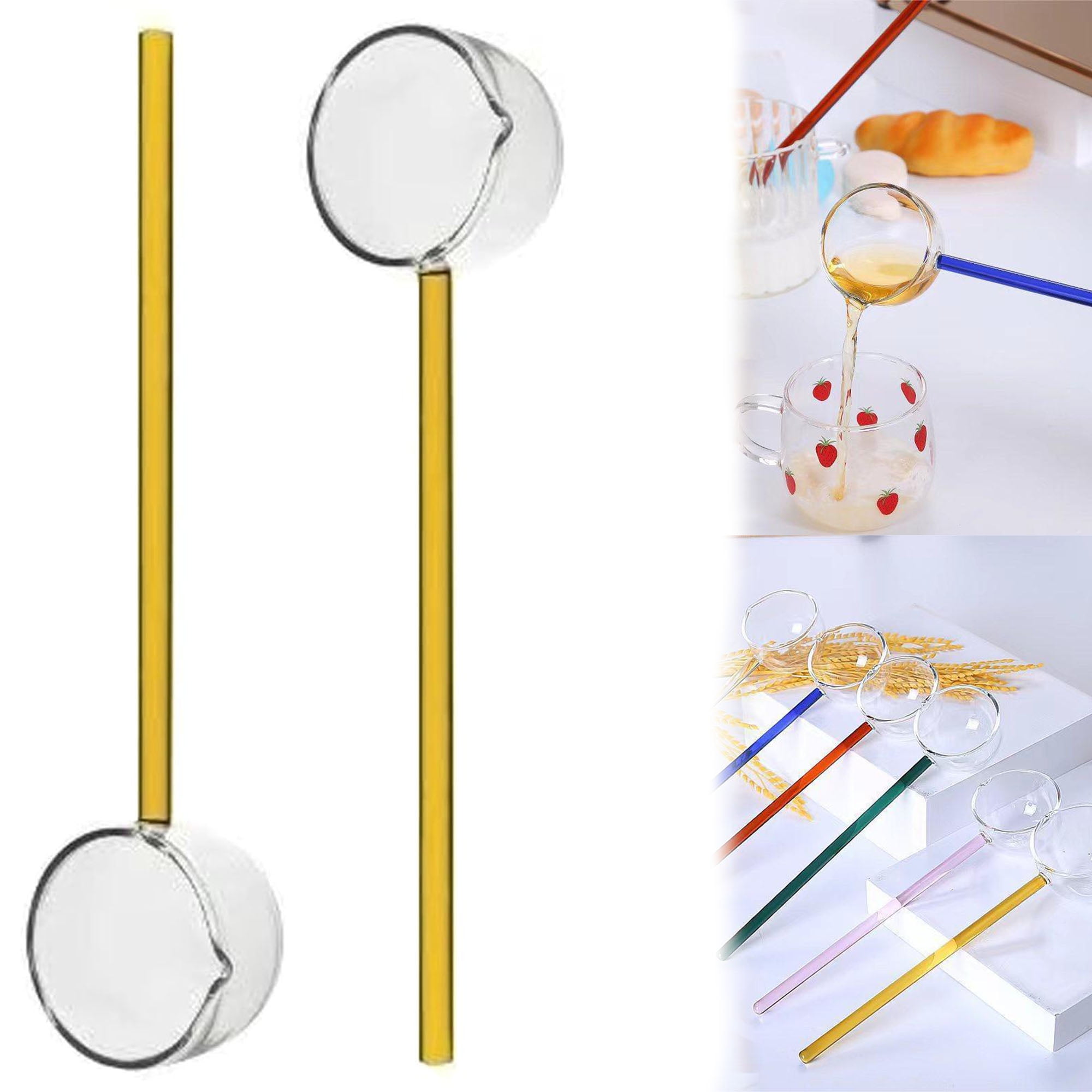 2PCS Heat Resistant Glass Ladle,Clear Round Long Handle Soup Ladle for ...