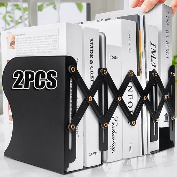 2PCS Heavy Duty Book Ends with Detachable Pen Holder, Adjustable ...