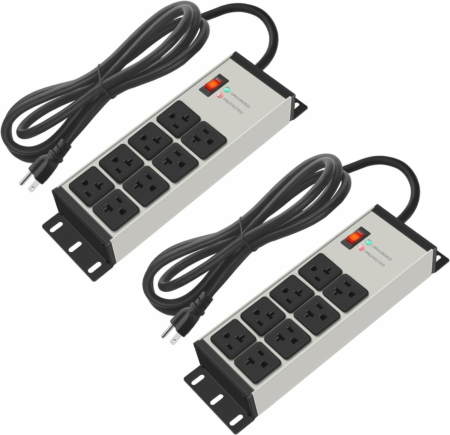 2PCS Heavy Duty Power Strip Surge Protector 20 AMP, 8 Outlets 12 Gauge ...