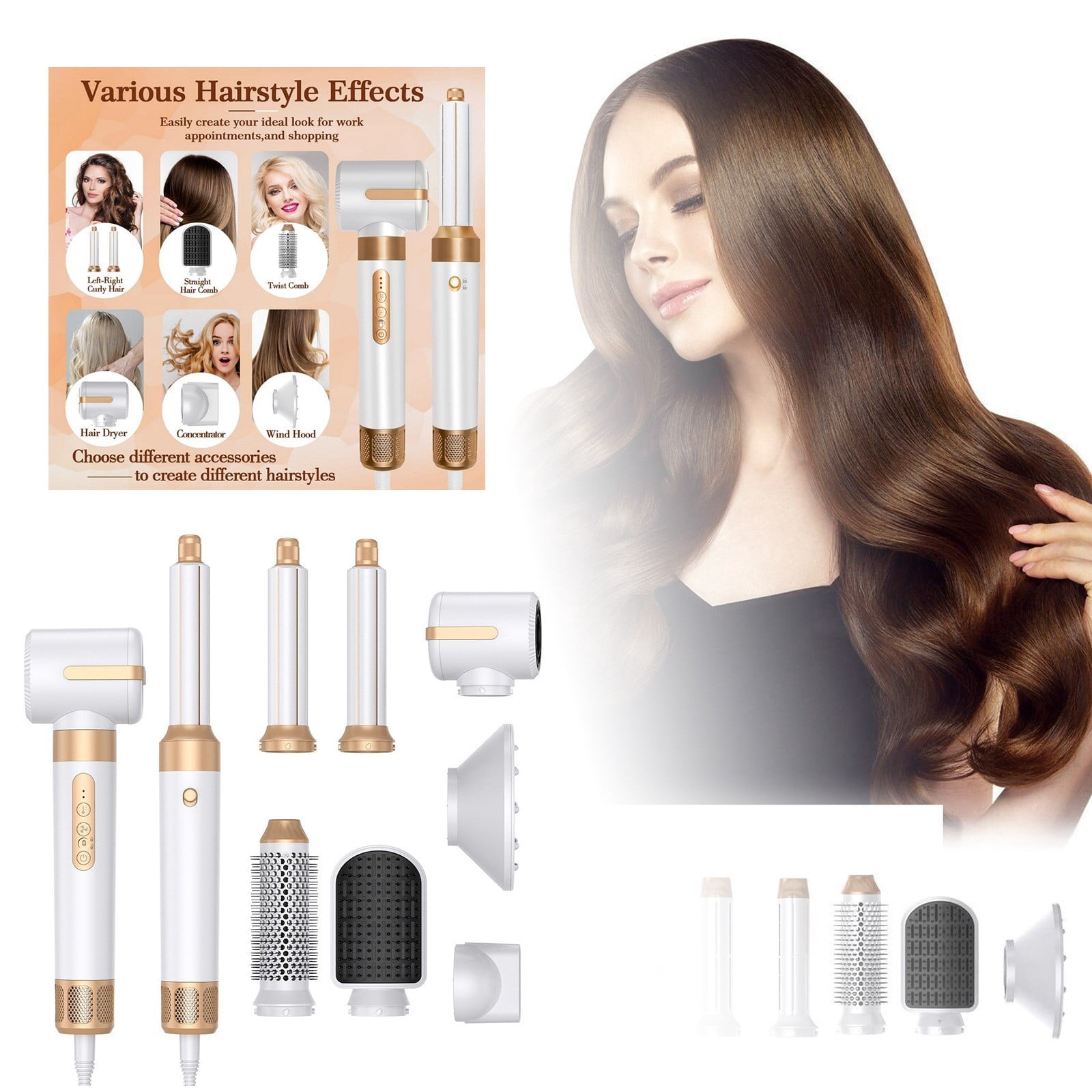 2PCS High Speed 7 In 1 Hot Air Comb Automatic Adsorption Curling ...