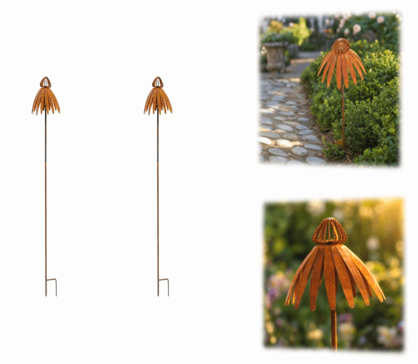 2PCS Hot Deal! Iron Flower Petal Ground Stake, Rustic Artisan Garden ...