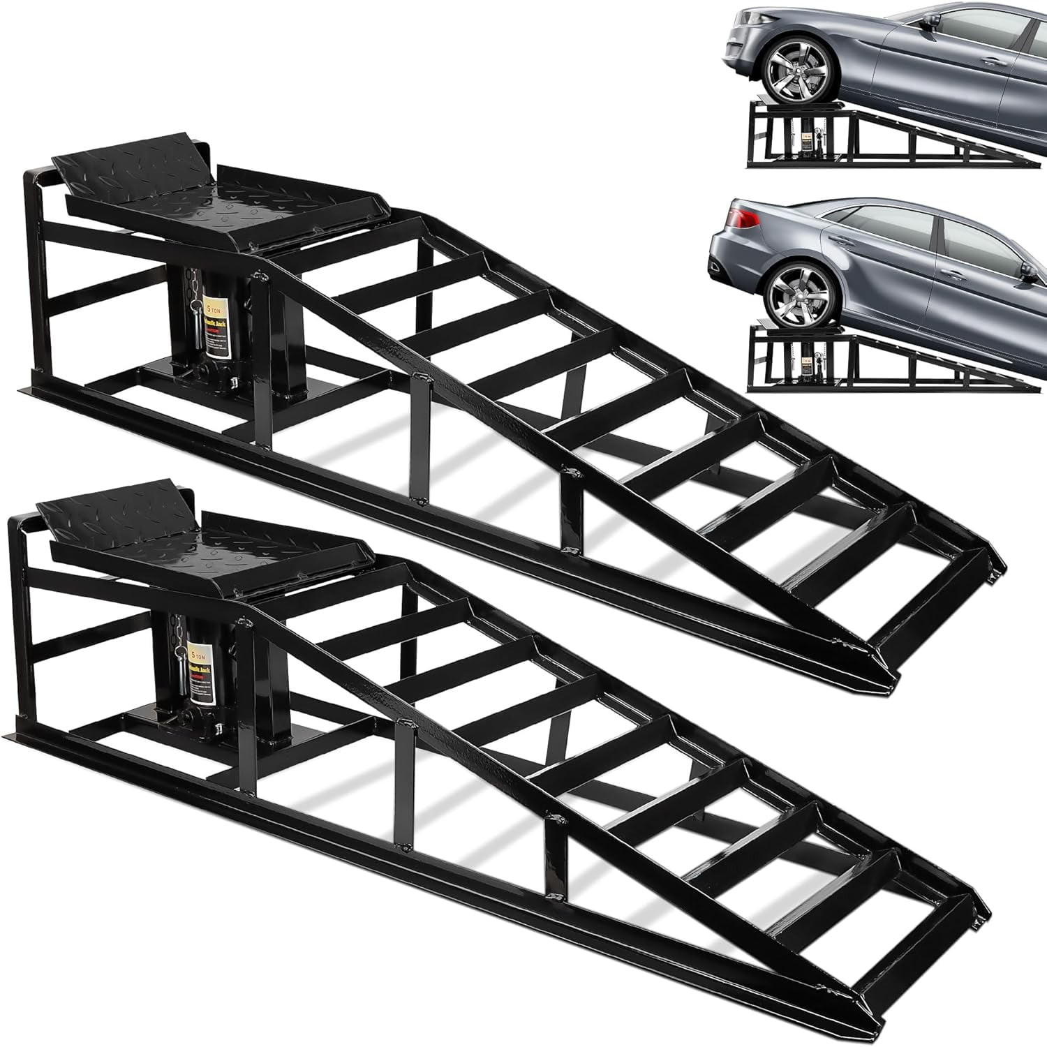2PCS Hydraulic Car Ramps, 5T 11000lbs Heavy Duty Adjustable Steel Lift ...