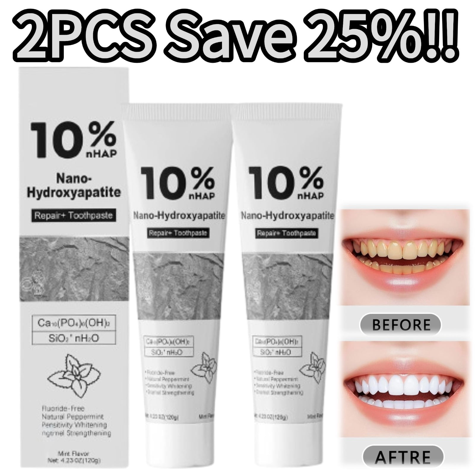 2PCS Hydroxyapatite Toothpaste for Advanced Enamel Protection, Gentle ...