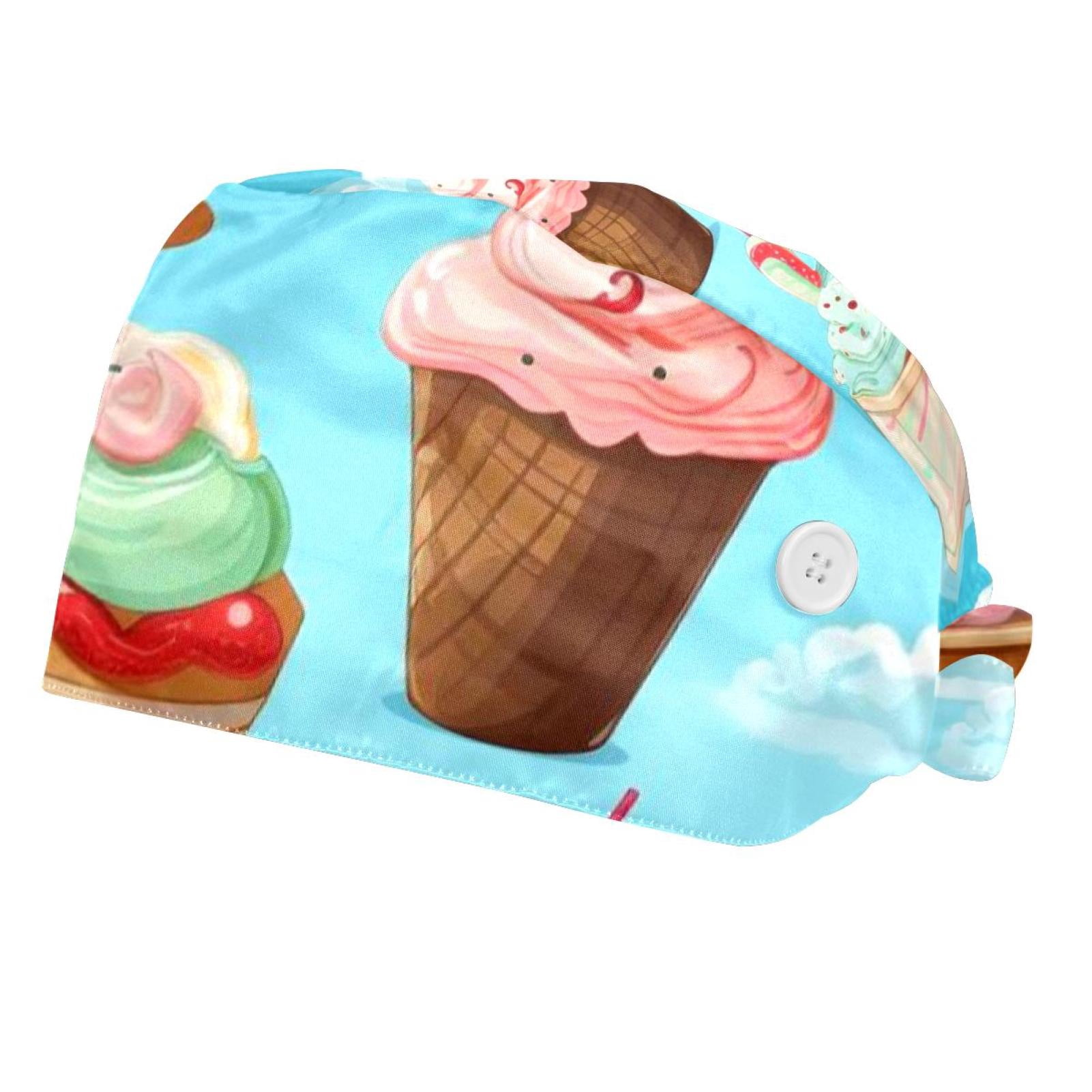 2PCS Ice Cream Working Caps with Button, Adjustable Working Hats for ...