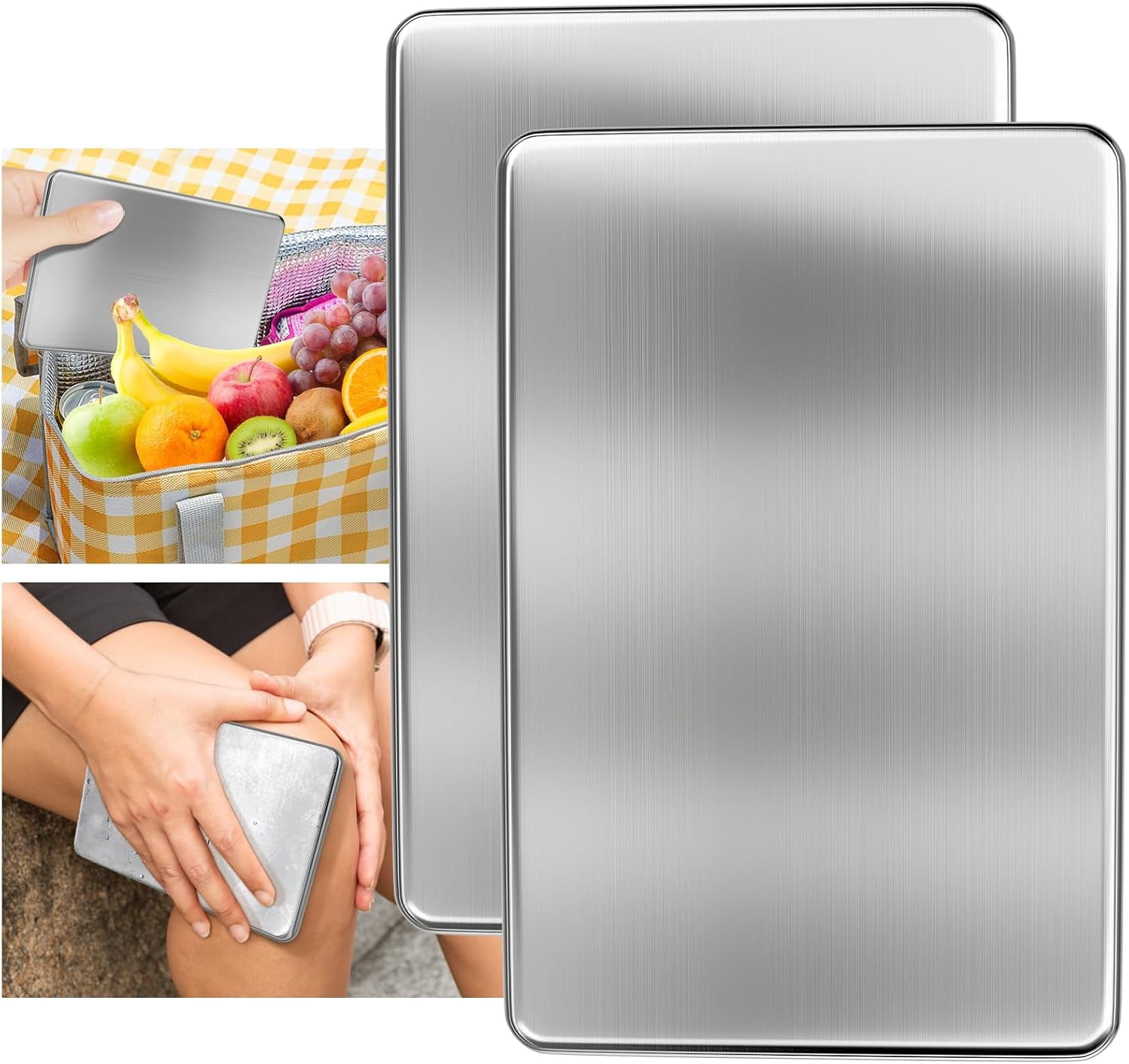 2PCS Ice Packs for Lunch Boxes Reusable Stainless Steel Ice Packs, No ...