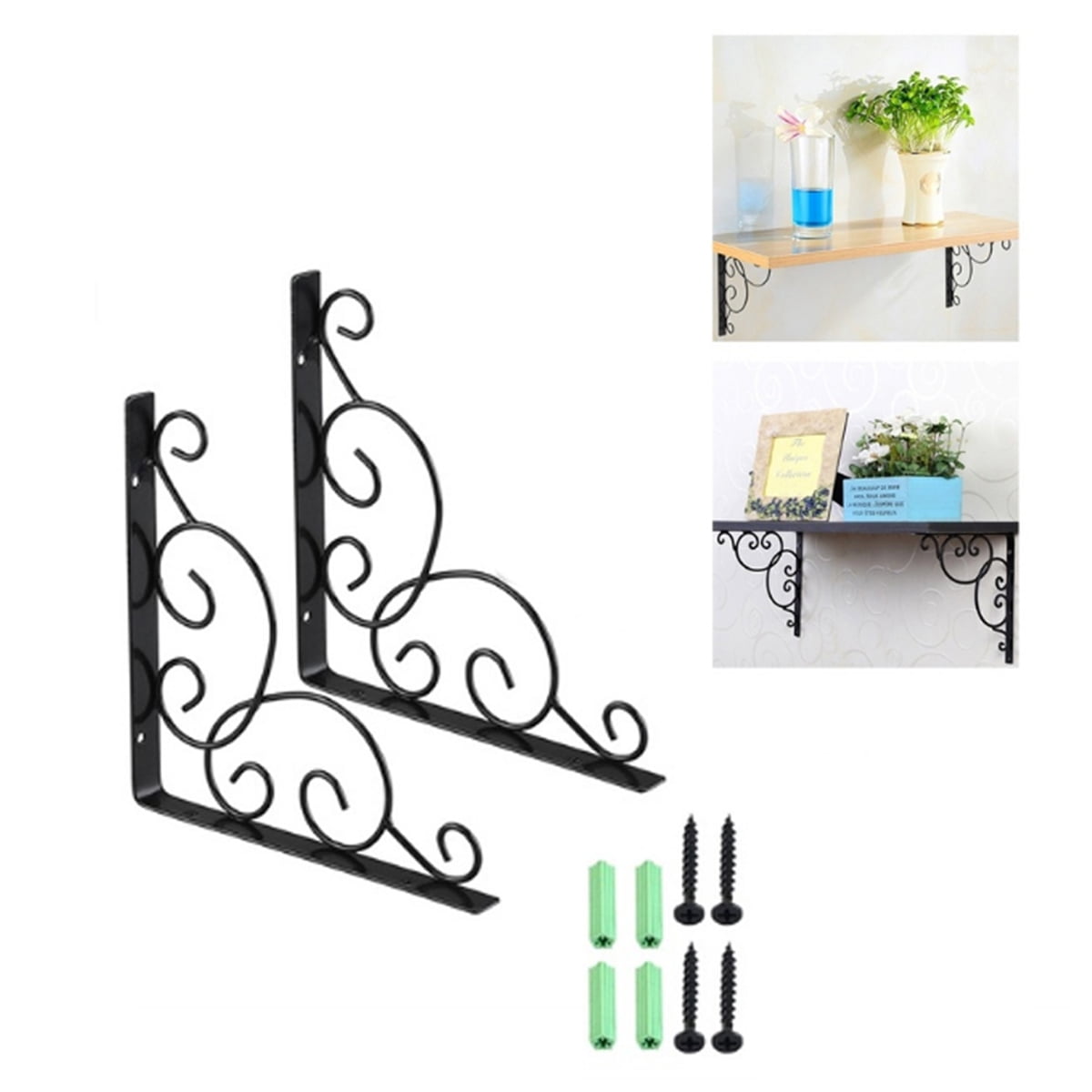 2PCS Iron Decorative Hanging Brackets Shelf Brackets Wall Mounted ...
