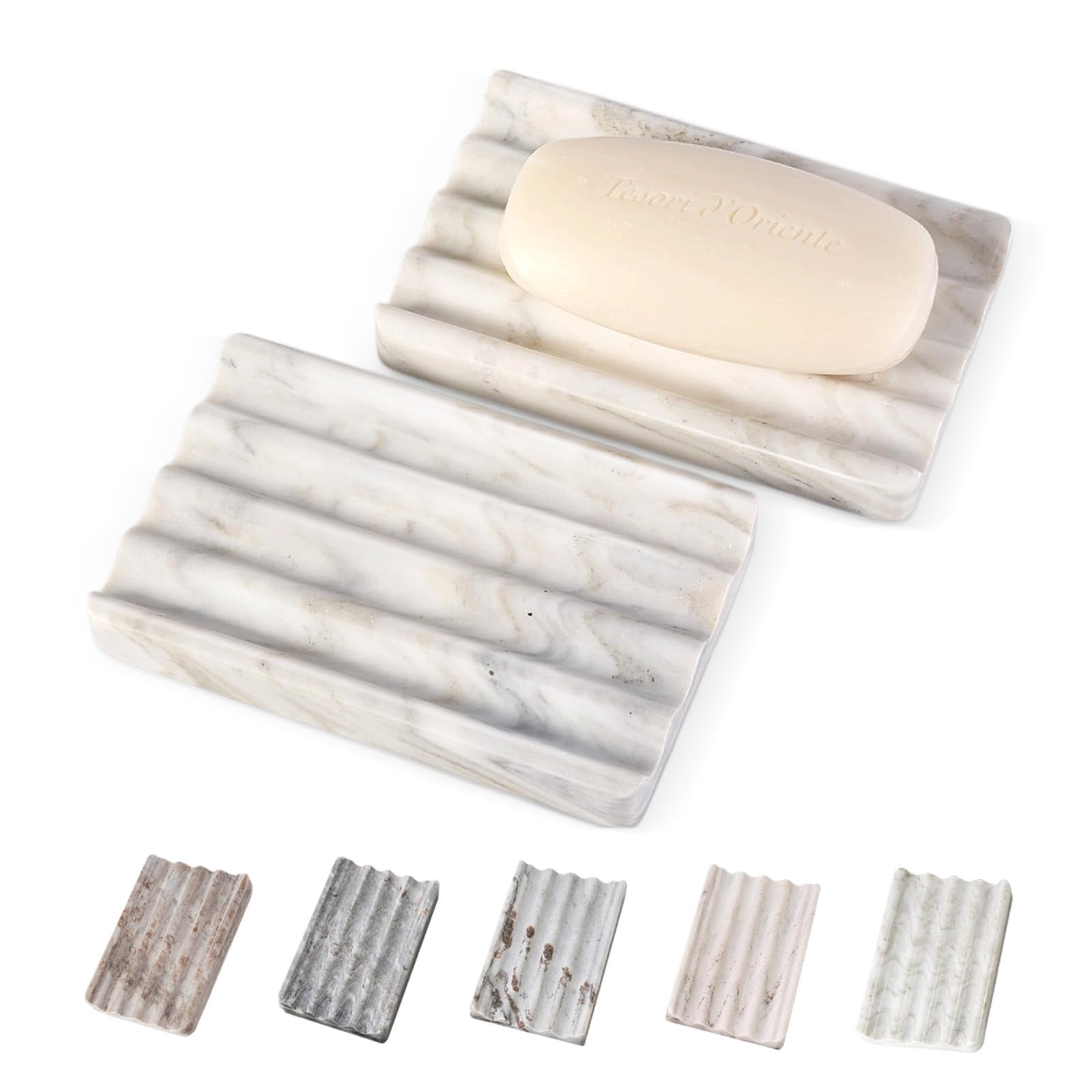 2PCS Italian Natural Marble Soap Dish for Shower, Multi-Color Stone ...