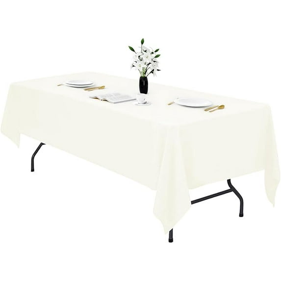 2PCS Ivory Table Cloth for Rectangle Table - 60 x 84 Inch Tablecloths ...