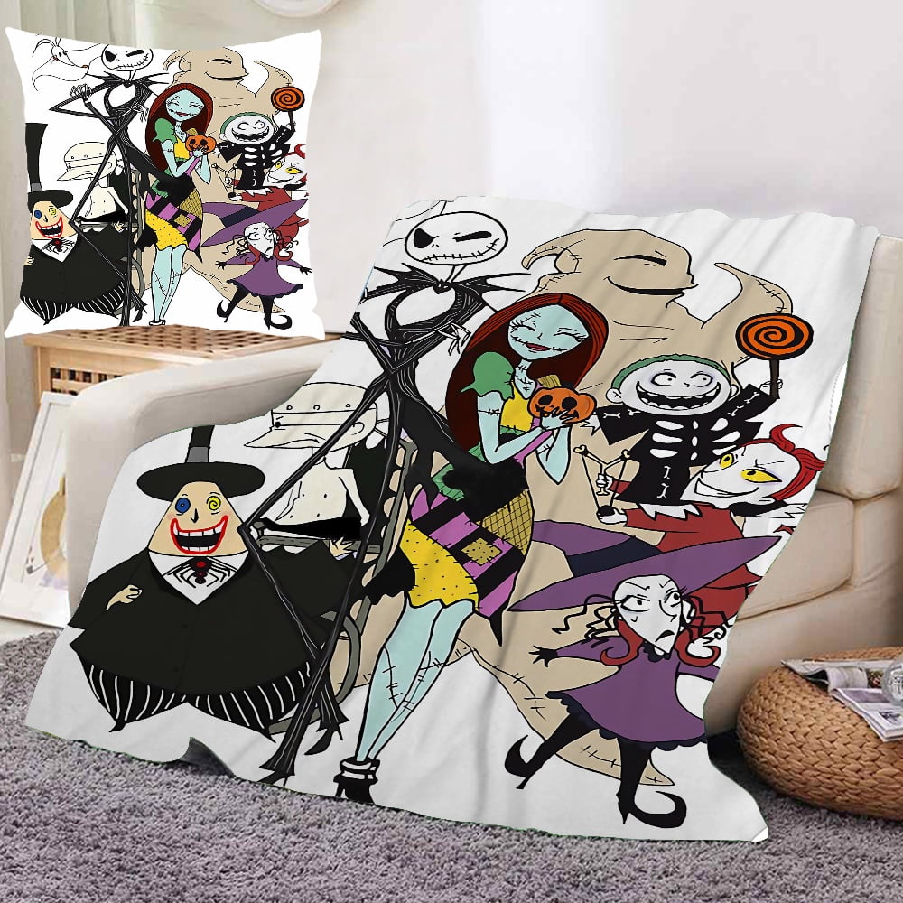 2PCS Jack Skellington Skeleton Throw Blanket and Pillow Cover, Bedsure ...