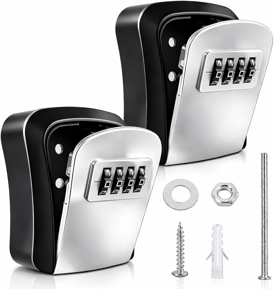 2PCS Key Safe Wall Mounted, Key Lock Box Outdoor, Key Box with 4 Digit ...