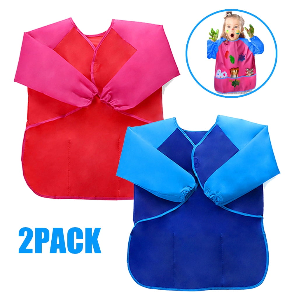 2PCS Kids Art Smocks Painting Apron for Children with Long Sleeves and ...